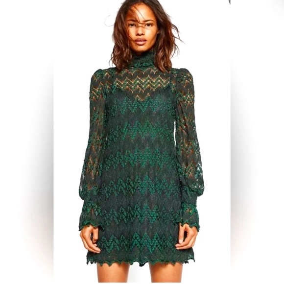 Zara | Dresses | Zara Pine Green Womens Longbishop Sleeves Turtleneck ...